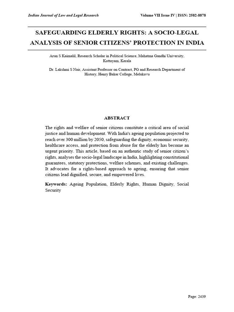 Safeguarding Elderly Rights - A Socio-Legal Analysis of Senior Citizens ...