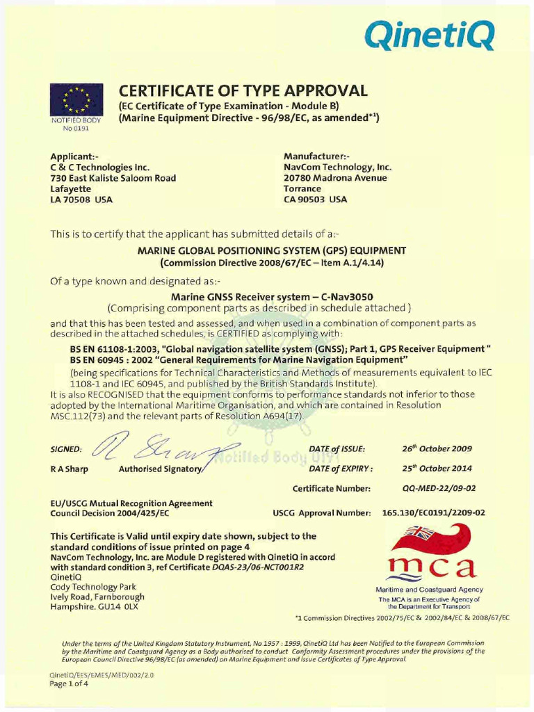 C-Nav3050 Certificate of Type Approval | PDF | Telecommunications ...