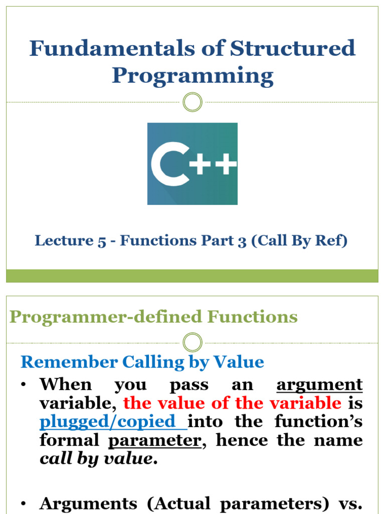 (SP - 24) Lecture 5 - Functions III - by Ref | PDF | Parameter (Computer Programming) | Variable ...