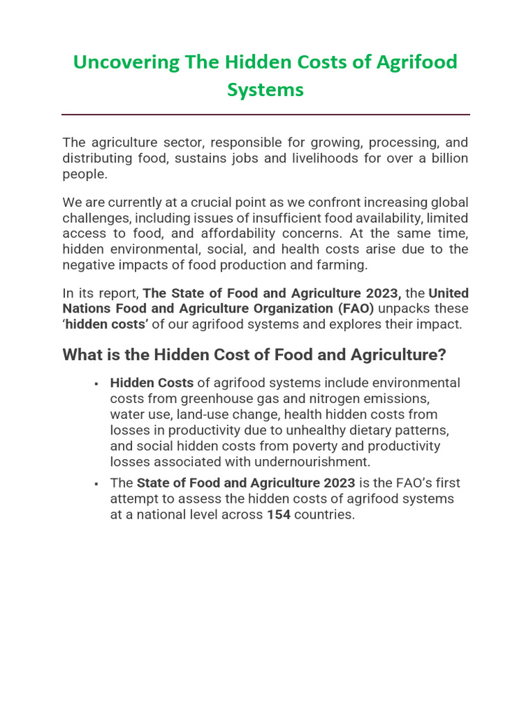 Uncovering The Hidden Costs of Agrifood Systems | PDF | Agriculture ...