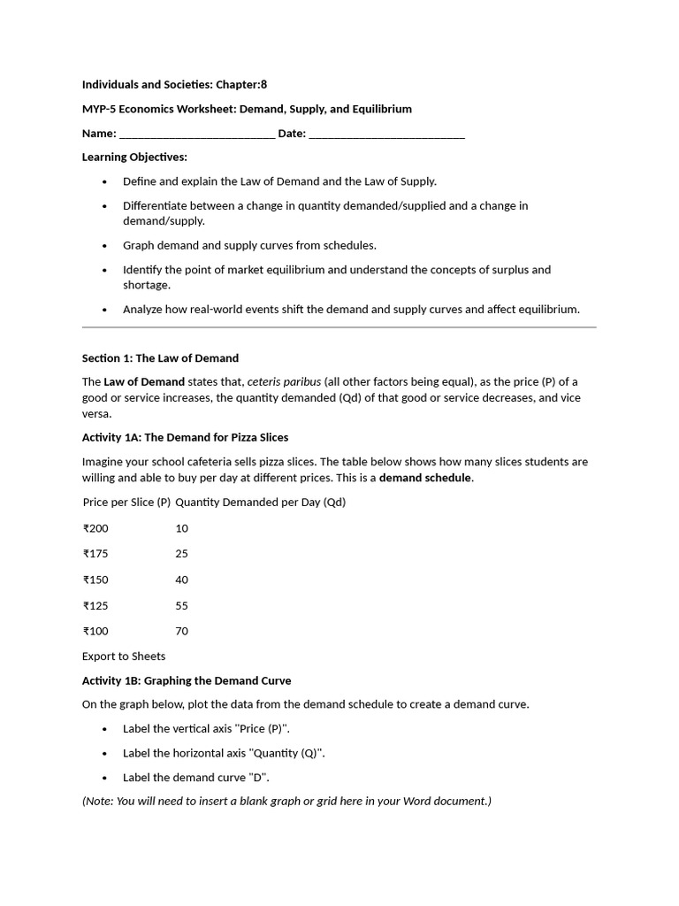 Workseet-1-Law of Demand and Supply | PDF | Supply And Demand | Economic Equilibrium