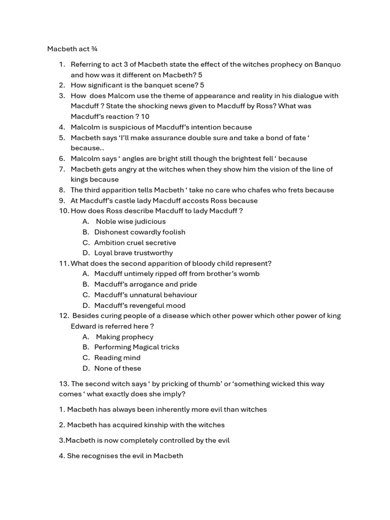 Macbeth Act 3..4 Class 12 | PDF