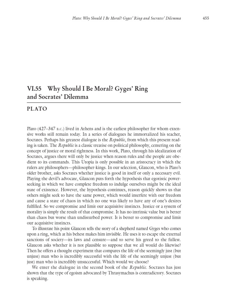 Lesson 4 - Gyges' Ring - The Republic (Selection) | PDF | Plato | Justice