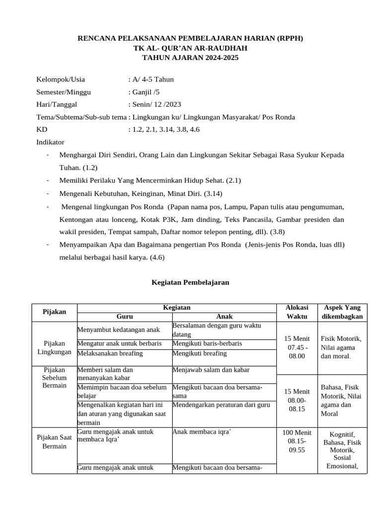 RPPH Tema Pos Ronda TK 2024-2025 | PDF