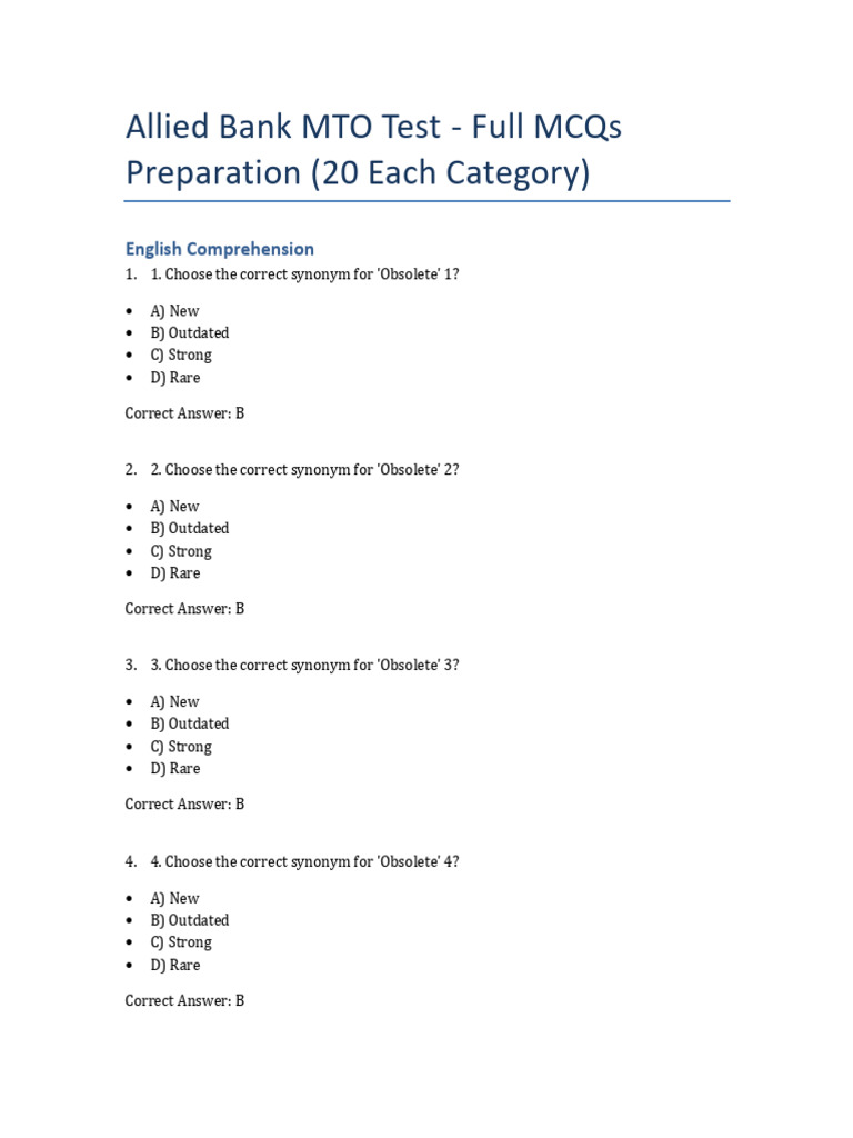 Allied Bank MTO Test Preparation Guide | PDF | Muhammad Ali Jinnah ...