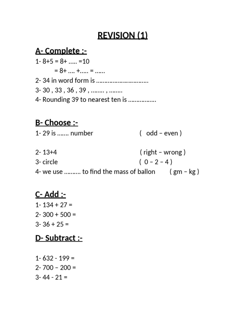 Math Revision Worksheets for Students | PDF | Mathematics