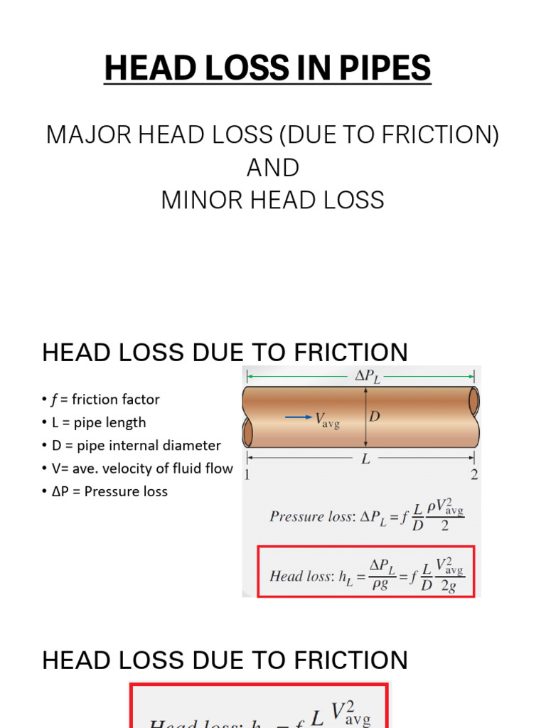 Head Loss in Pipes Due To Friction and Minor Sept 2023 | PDF