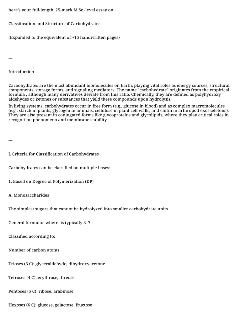 Carbohydrate Classification and Functions | PDF | Carbohydrates | Glucose