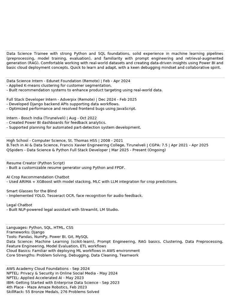 Abinesh K Avasoft Resume-3 | PDF | Data Science | Artificial Intelligence