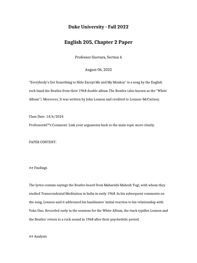 English 205 Chapter 2 Paper | PDF | George Harrison | Families Of The Beatles Members
