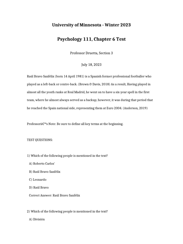 Psychology 111 Test on Raúl Bravo | PDF