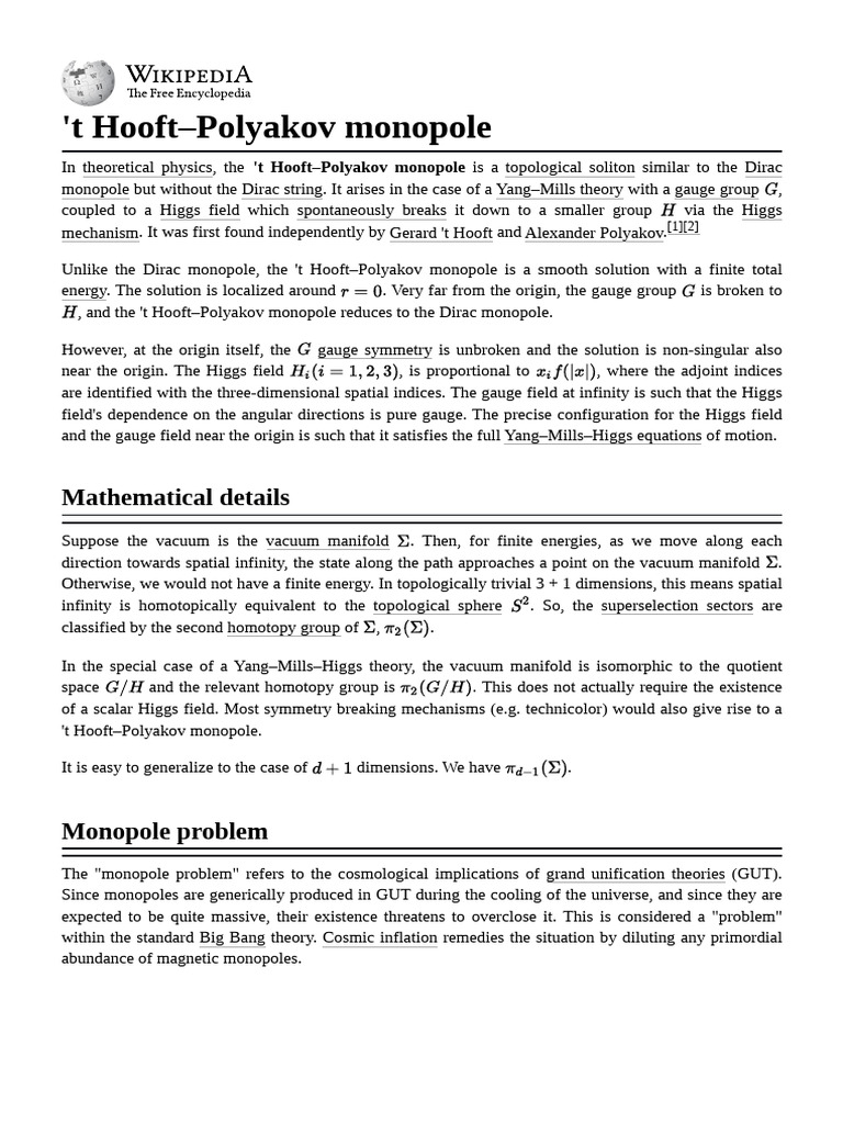 't Hooft-Polyakov Monopole Explained | PDF | Quantum Field Theory ...