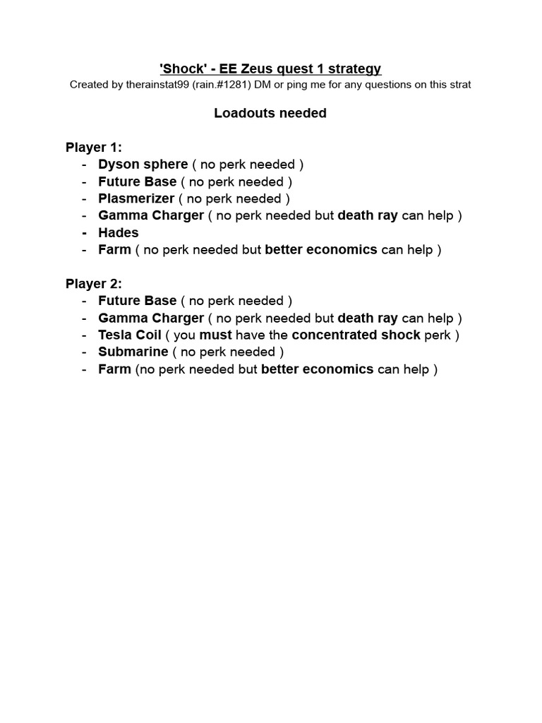 'Shock' - EE Zeus quest 1 strategy | PDF