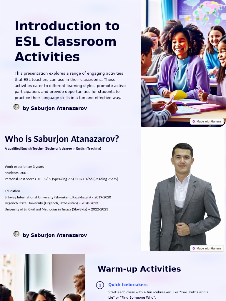 Introduction To ESL Classroom Activities | PDF | Reading Comprehension ...