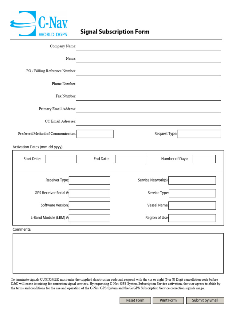 C-Nav GPS Subscription Activation Form | PDF