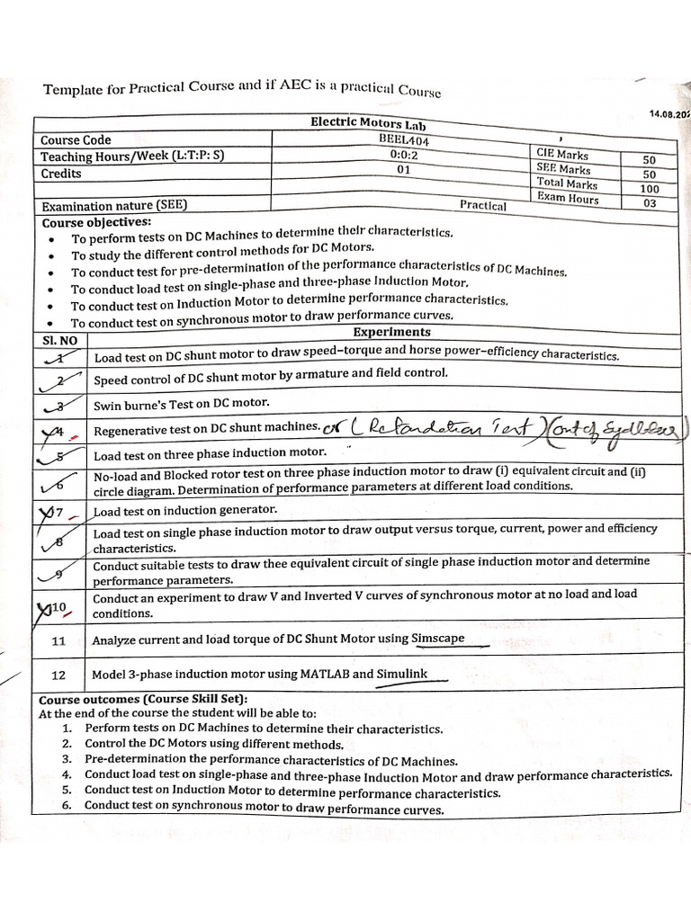 Electric Motor Lab Syllabus | PDF