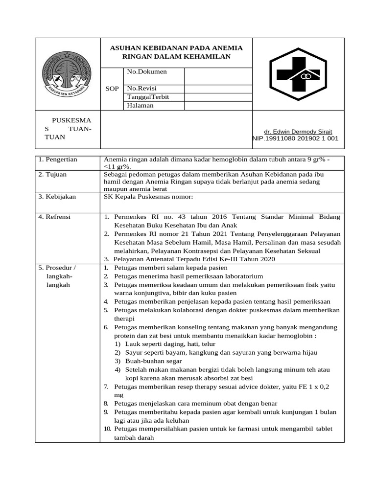 SOP Anemia ringan | PDF