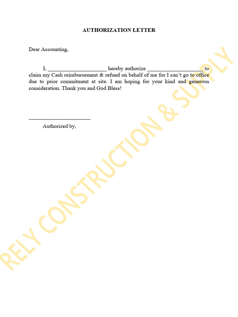 Authorization Letter for Cash Refund | PDF