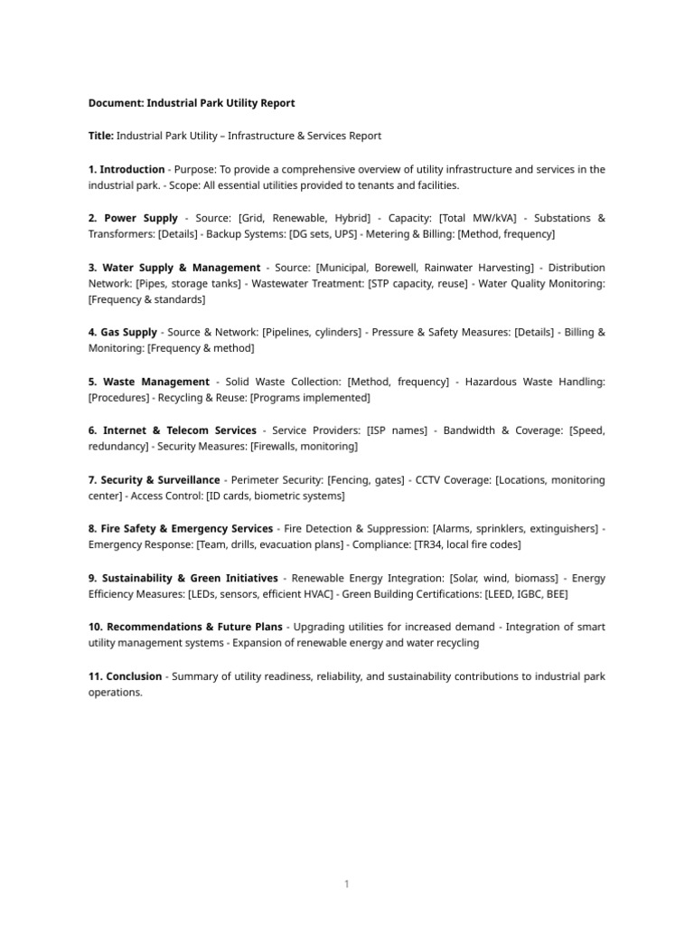 Industrial Park Utility Infrastructure Report | PDF