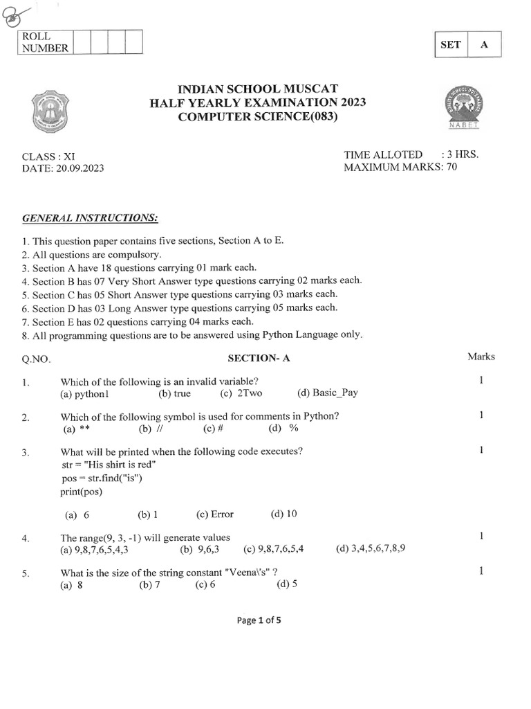 Xi Computer Science QP | PDF