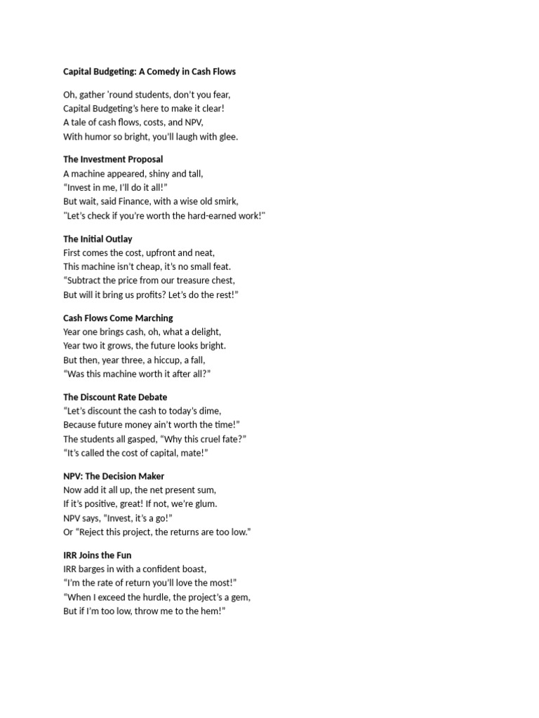 Poem On Capital Budgeting | PDF
