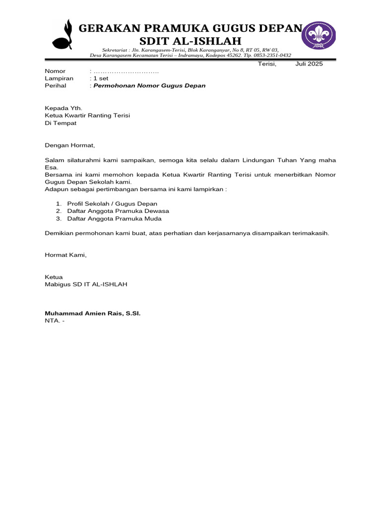 Surat Permohonan No - Gudep | PDF