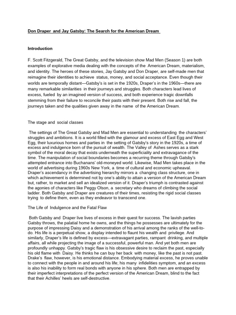 Don Draper and Jay Gatsby - The Search For The American Dream | PDF ...