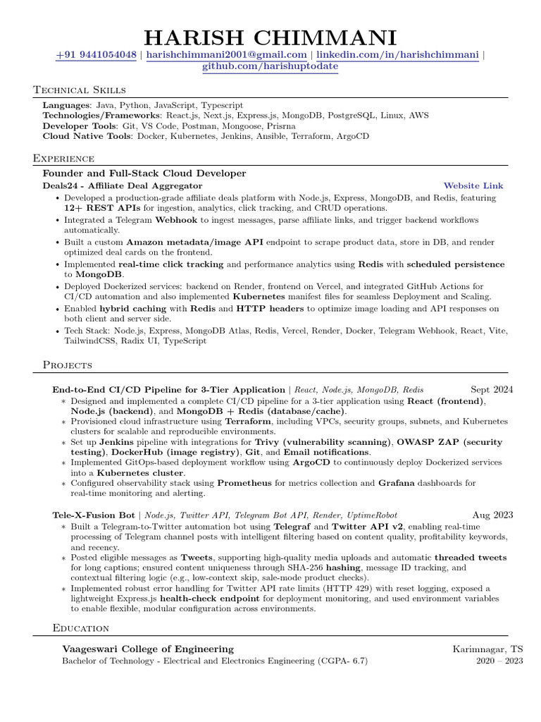 Harish Resume | PDF | Mongo Db | Computer Science