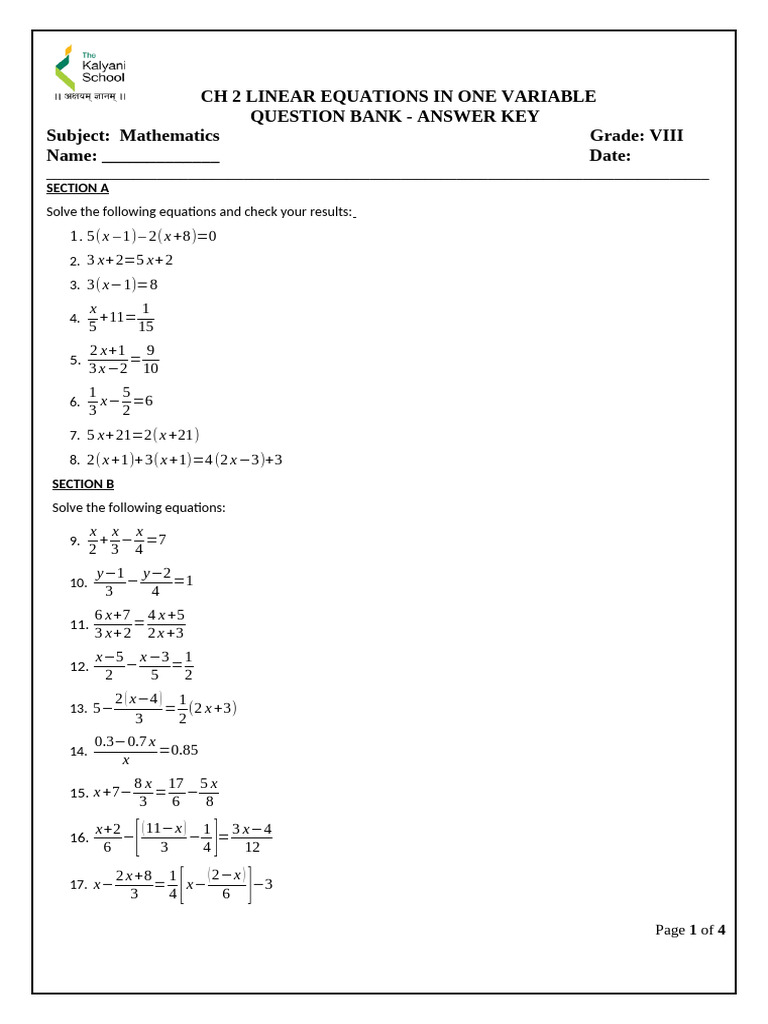 Ch2 Linear Equations in One Variable QB AK | PDF | Rectangle | Mathematics