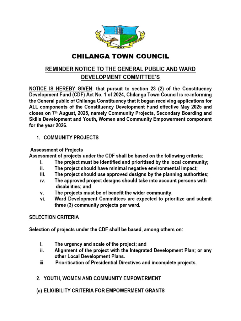 CDF Advert For 2026 - Reminder | PDF