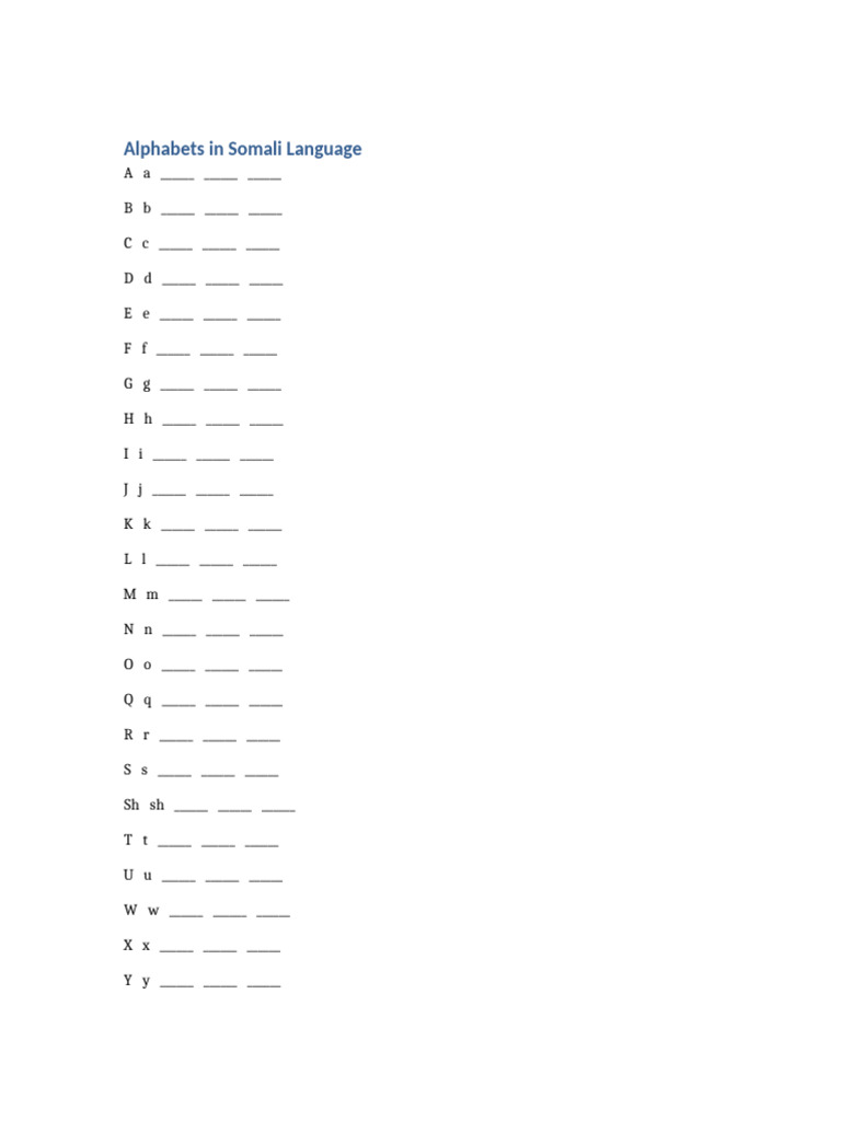 Somali Alphabet Handwriting | PDF