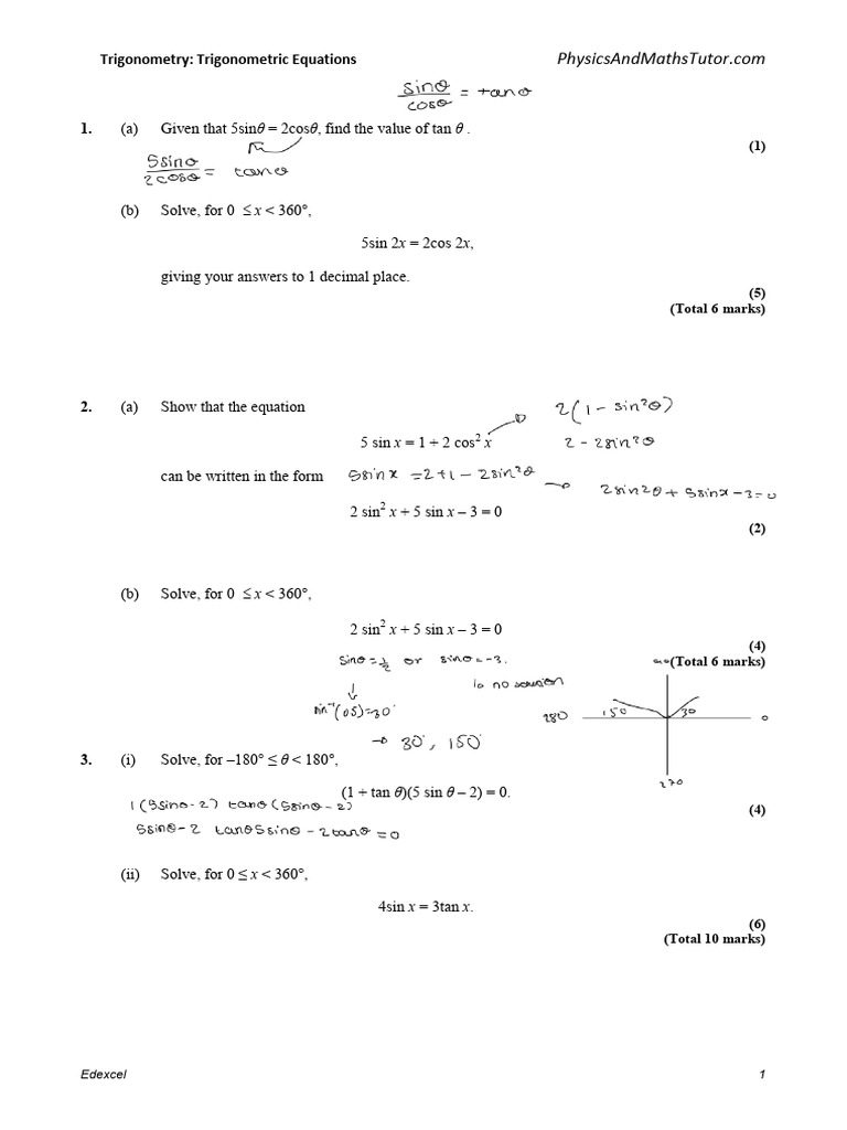 Trigonometric Equations Solutions | PDF | Trigonometry | Geometry