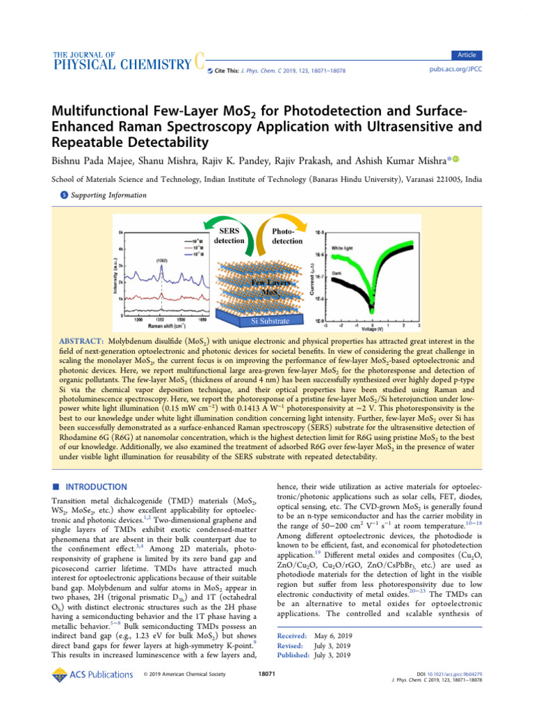 Few-Layer MoS2 for Photodetection & SERS | PDF | Raman Spectroscopy | P ...