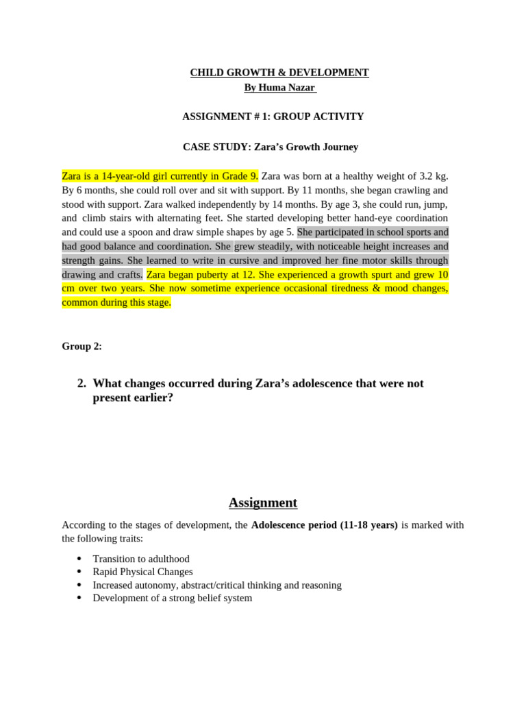 Zara's Growth and Development Case Study | PDF | Adolescence ...