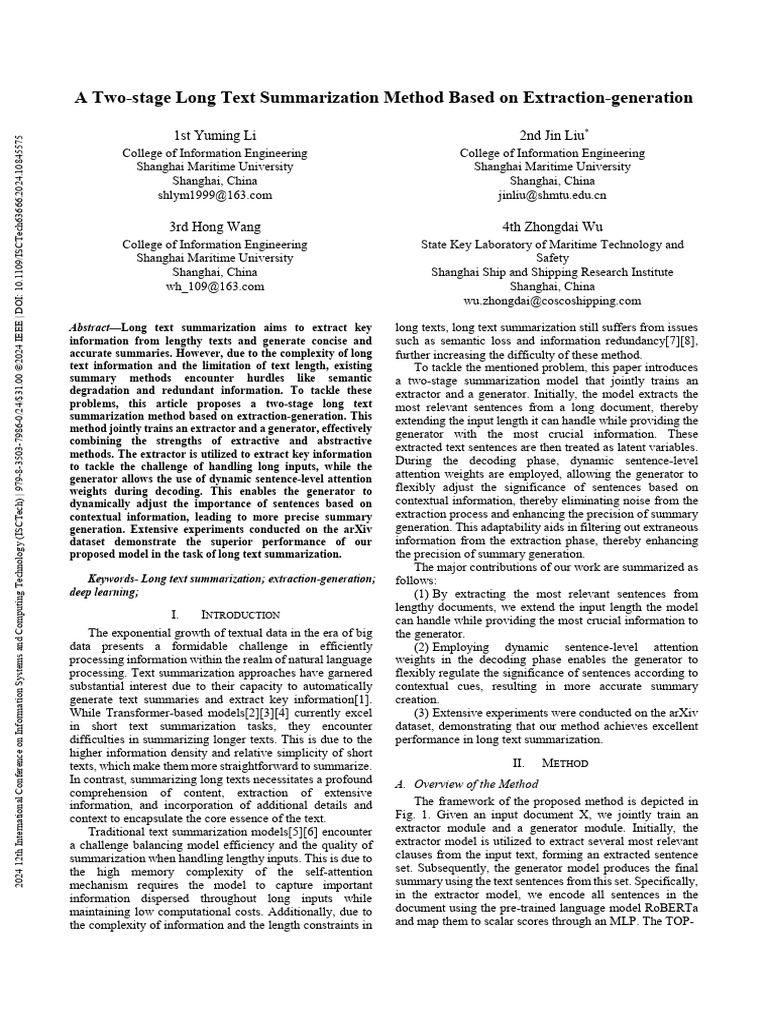 A Two-Stage Long Text Summarization Method Based On Extraction ...