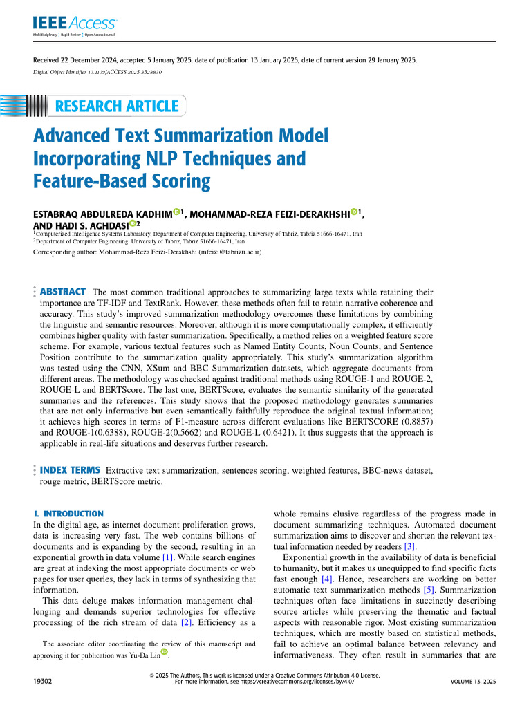 Advanced Text Summarization Model Incorporating NLP Techniques and Feature-Based Scoring | PDF ...
