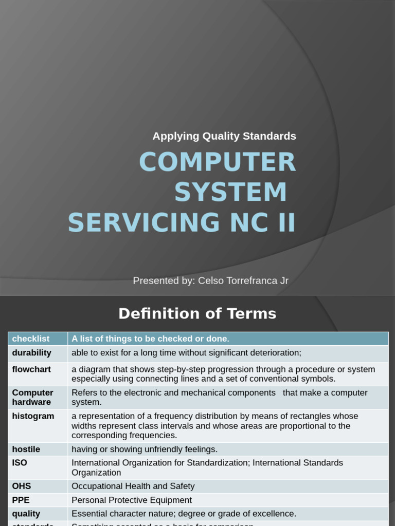 Computer System Servicing Quality Standards | PDF | Occupational Safety ...