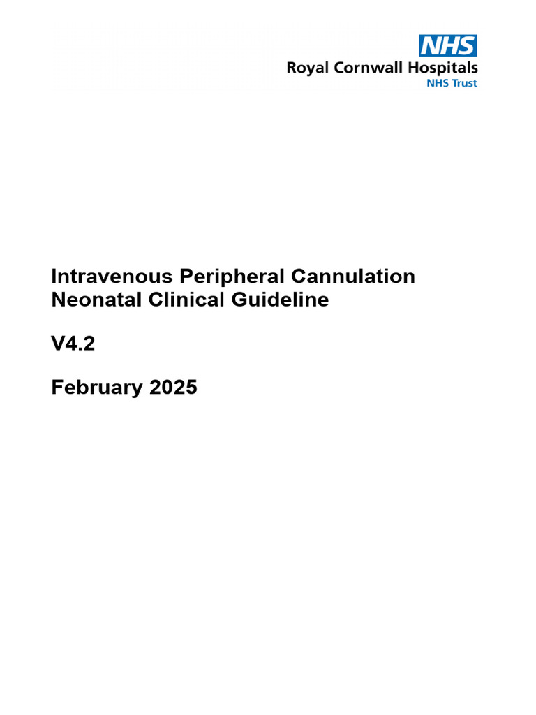 Intravenous Peripheral Cannulation Neonatal Clinical Guideline | PDF ...