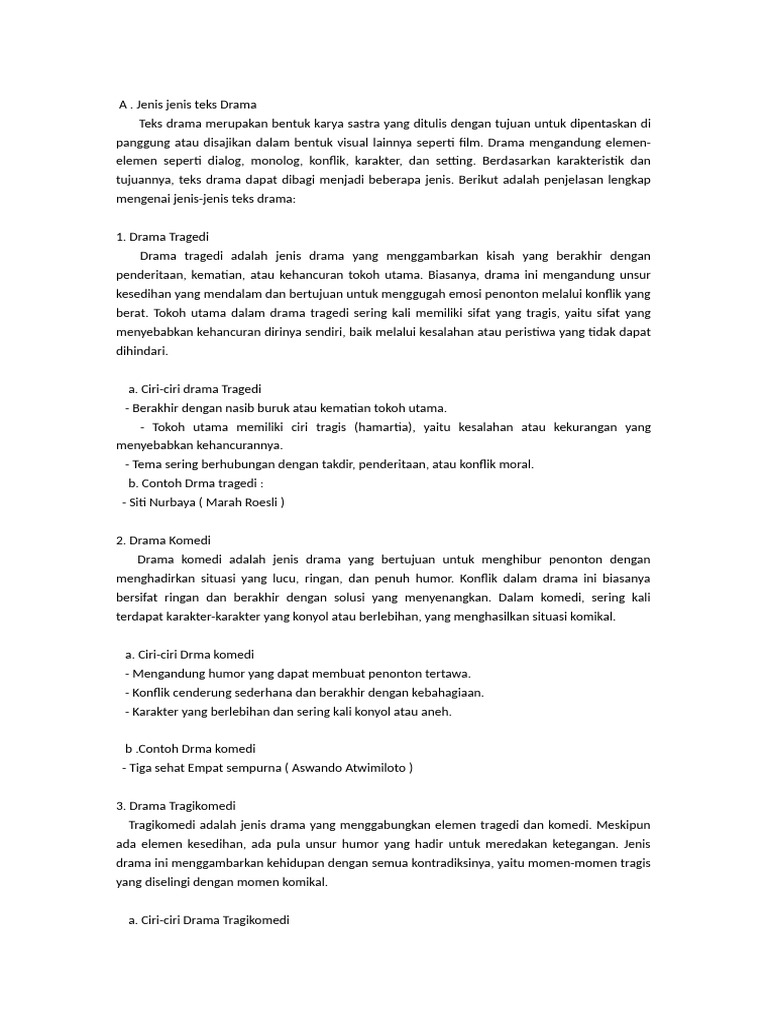 Jenis-Jenis Teks Drama dan Karakteristiknya | PDF