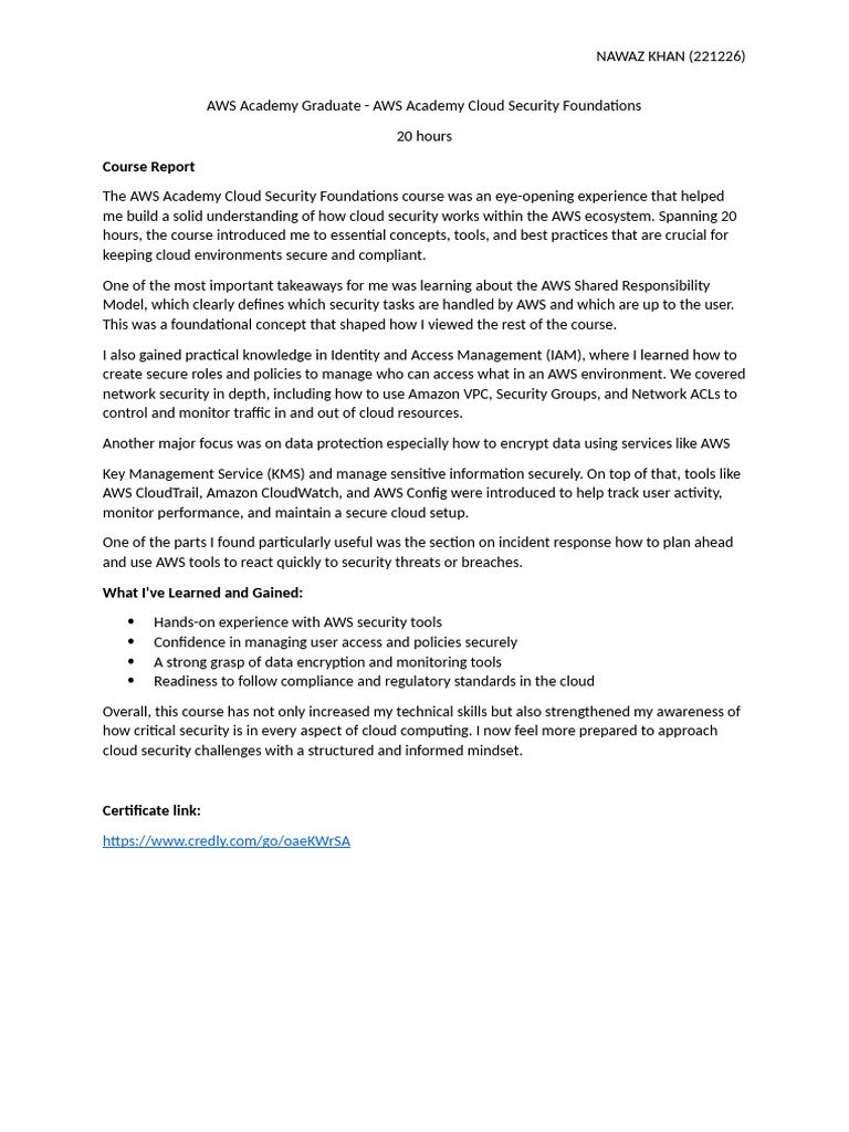 AWS Cloud Security Foundations Report | PDF