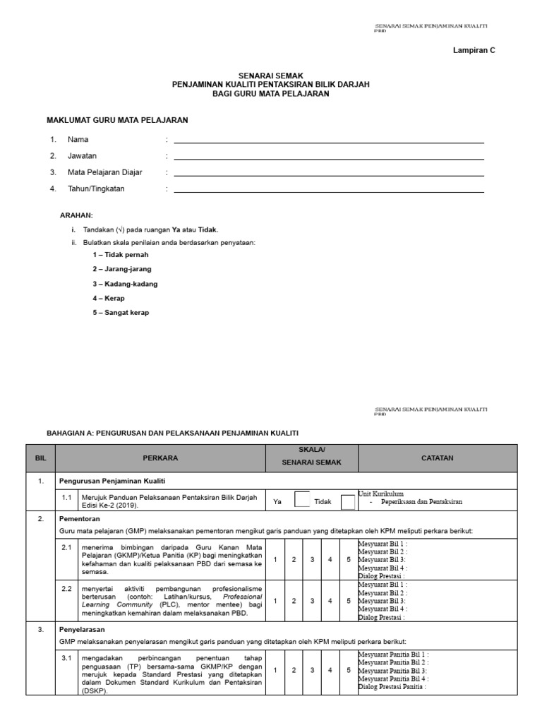 LAMPIRAN C V2GMP Senarai Semak Penjaminan Kualiti PBD Lampiran (1).PDF ...