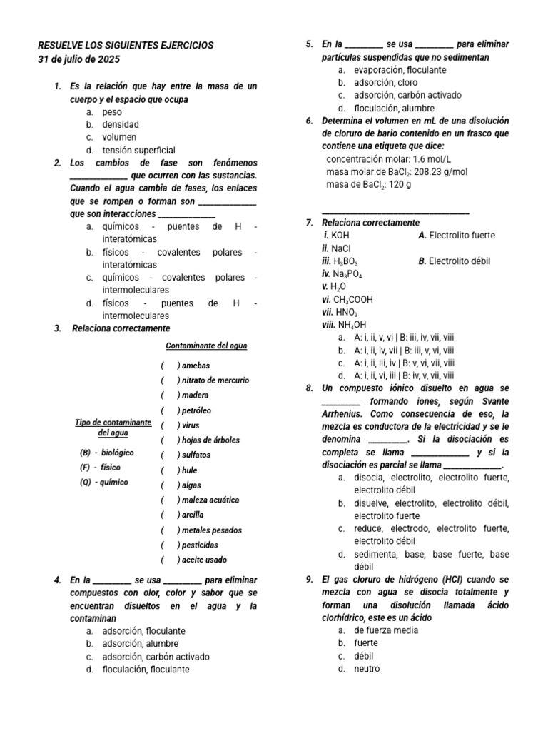 7aevaluacion Edumat ExtraQII In3 | PDF | Química | Sustancias químicas