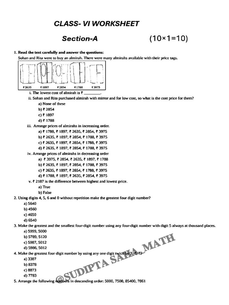 Class 6 Worksheet | PDF