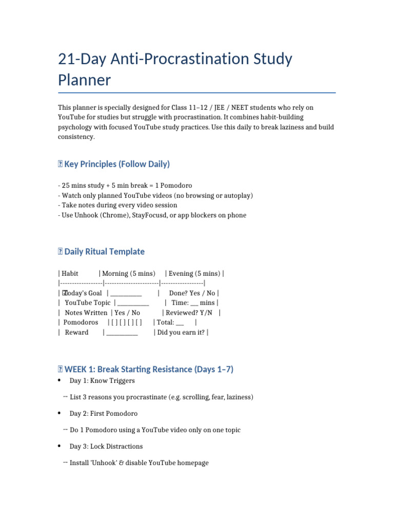 21-Day Anti-Procrastination Planner | PDF