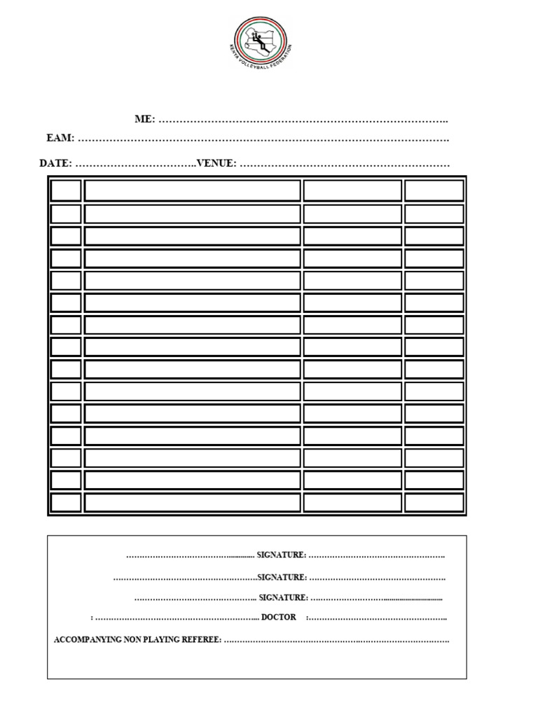 Form KVF TC 4: Competition Team Sheet | PDF