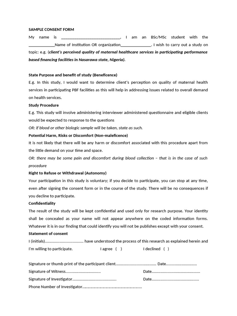 Hrec - Sample Consent Form | PDF