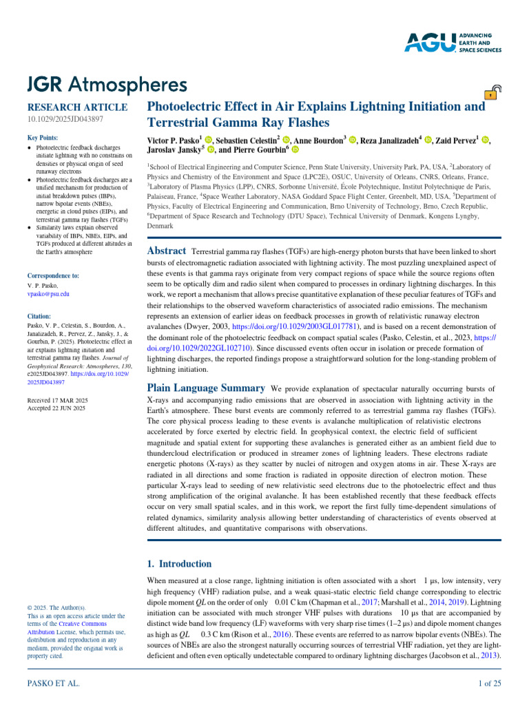 Photoelectric Effect in Air Explains Lightning Ini (1) | PDF ...