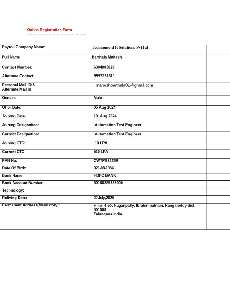 Registration Form Empty | PDF