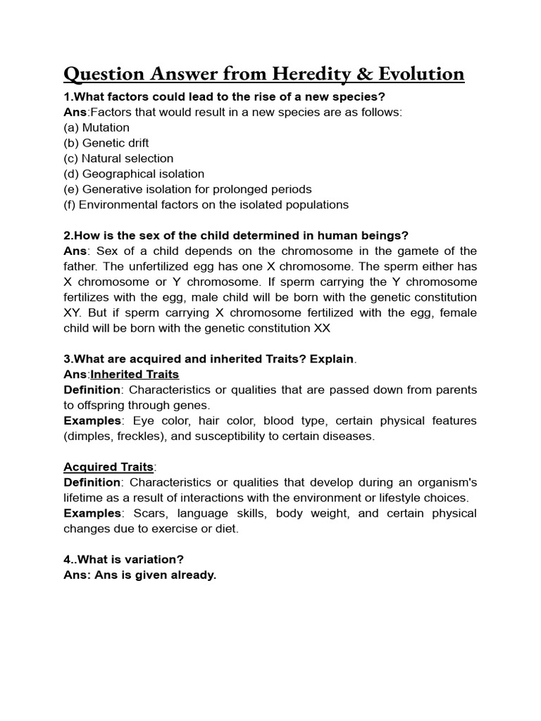 Heredity and Evolution: Key Concepts Explained | PDF | Sex | Reproduction