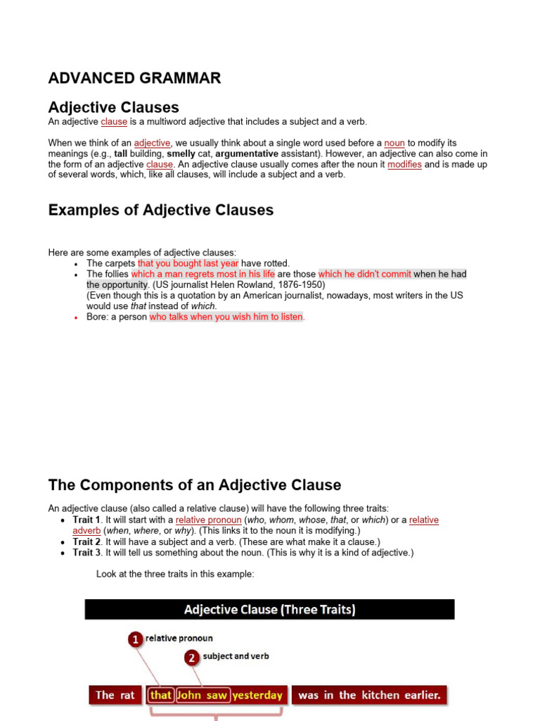 Adjective Clauses (Second Handout) | PDF | Adjective | Verb